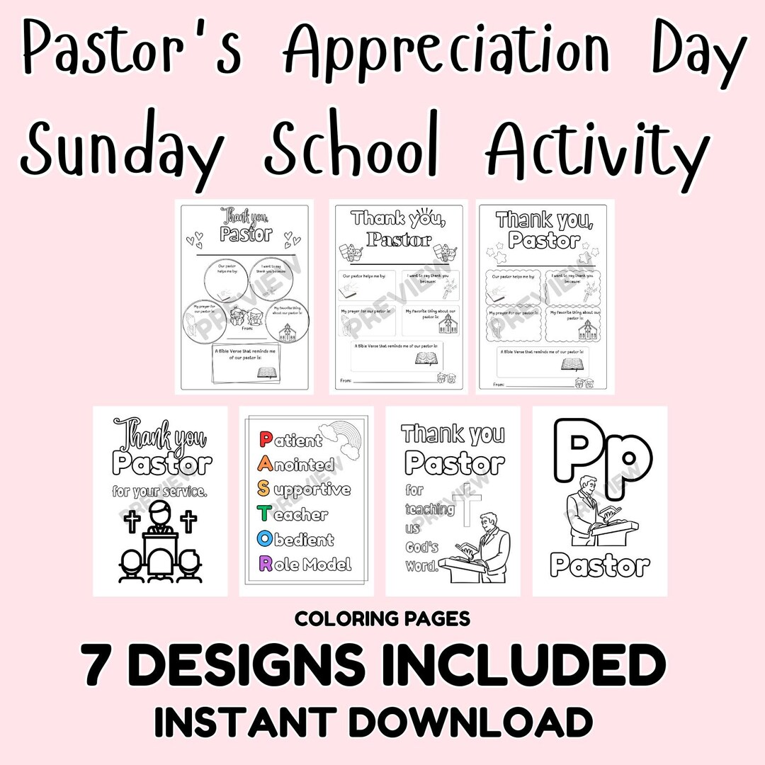Pastor Appreciation Day: Sunday School Activity Bundle (digital Product ...