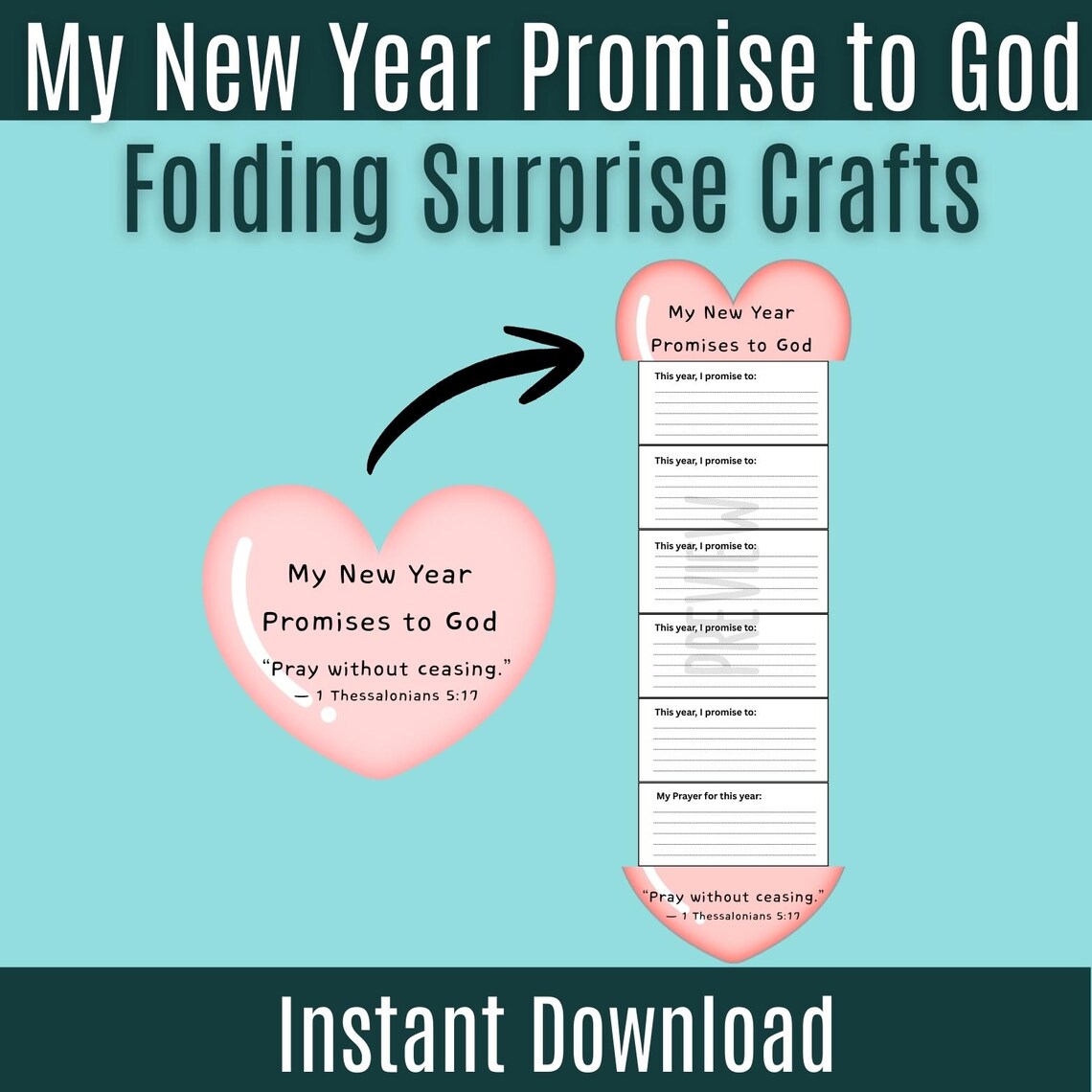 New Year Promises to God Folding Surprise Crafts Printable Sunday ...