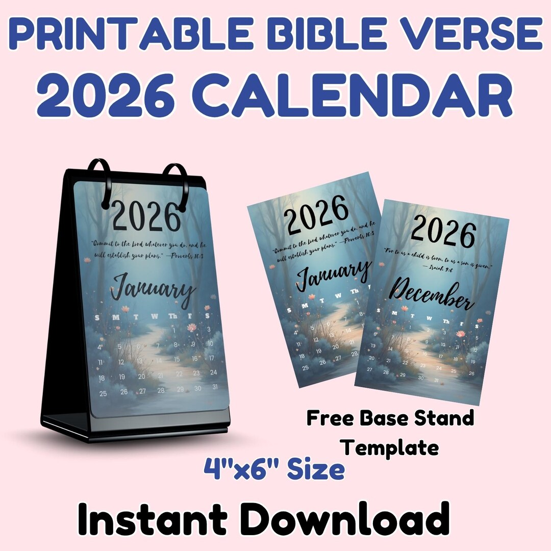 Printable Bible Verse 2026 Calendar With Free Base (digital Download ...