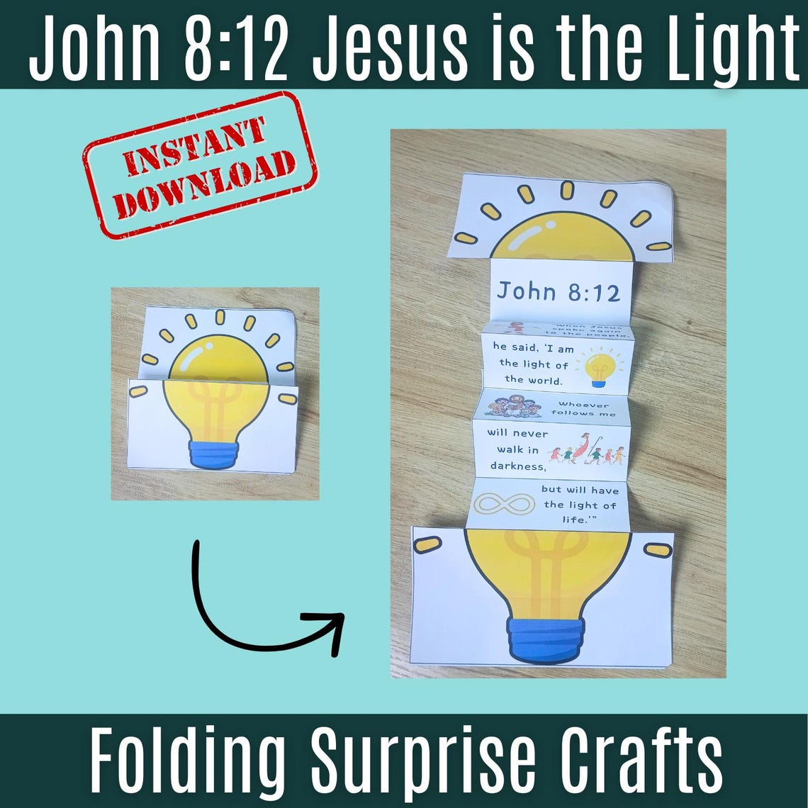 John 8:12 Folding Surprise Craft - Jesus, Light of the World (printable ...