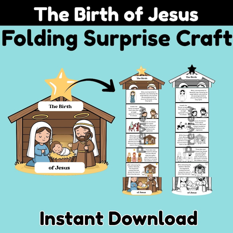 The Birth of Jesus Nativity Folding Surprise Printable for Christmas ...