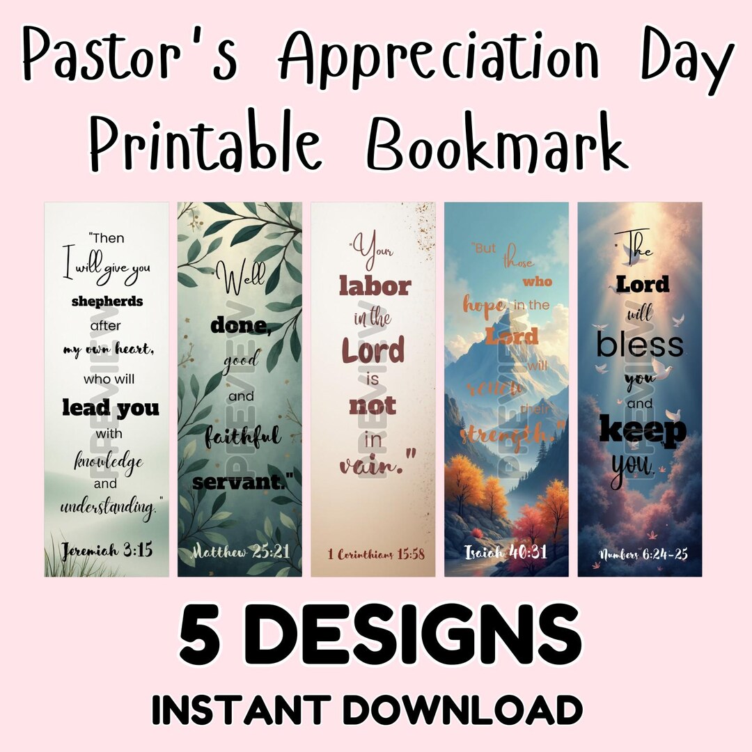 Bible Verse Bookmarks: Pastor Appreciation Gift, 5 Unique Designs ...
