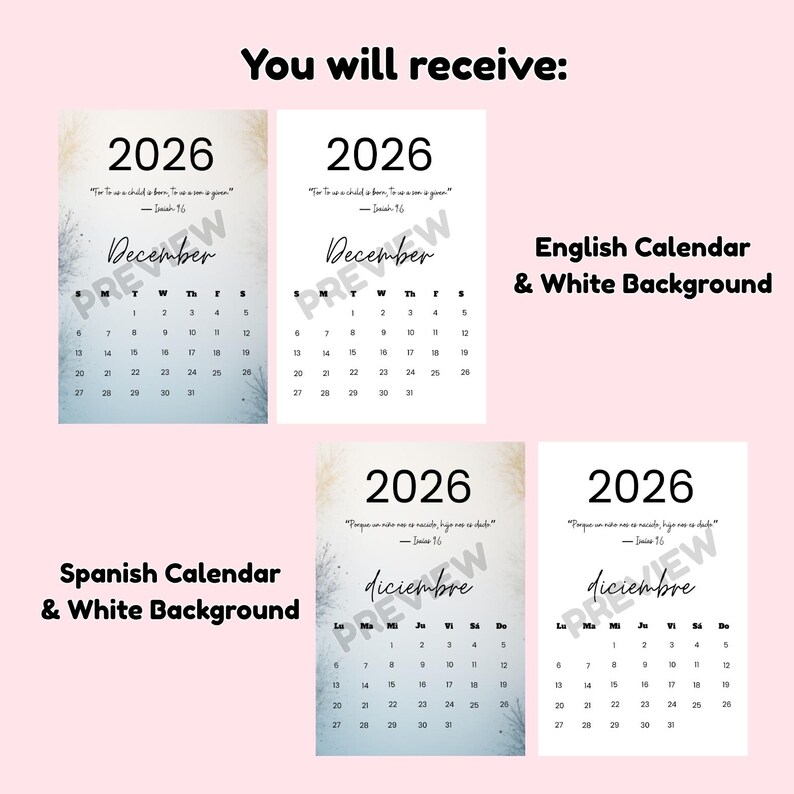 2026 Bible Verse Mini Calendar Printable | English & Spanish (digital ...