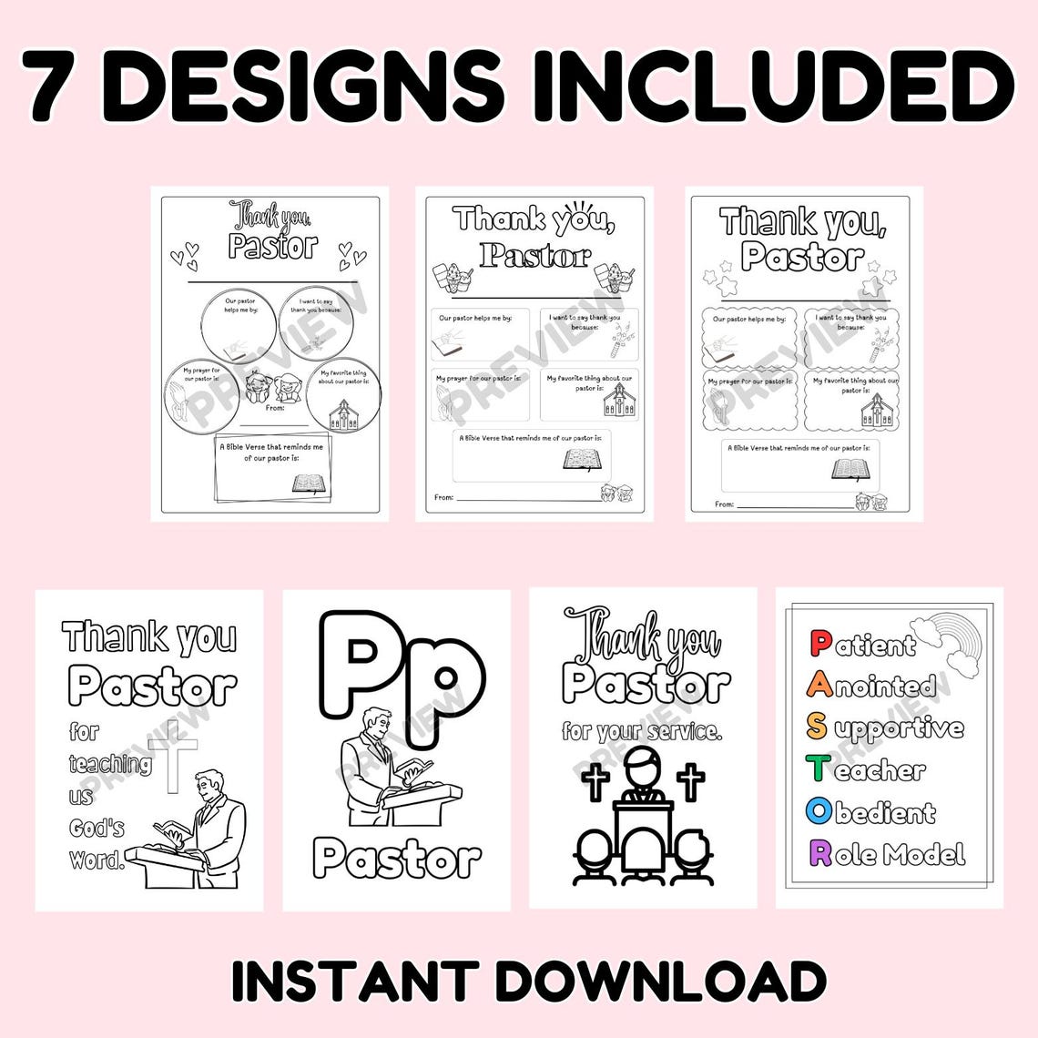 Pastor Appreciation Day: Sunday School Activity Bundle (digital Product ...