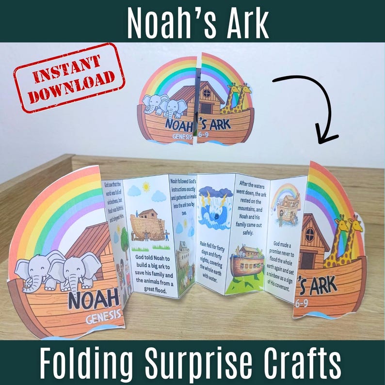 Noah's Ark Bible Story Genesis 6-9 Folding Surprise Crafts Printable ...