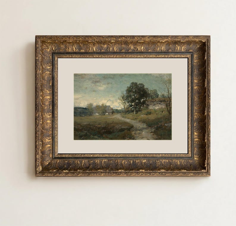 Vintage Country Road Landscape Painting, 19th Century Giclée Print ...