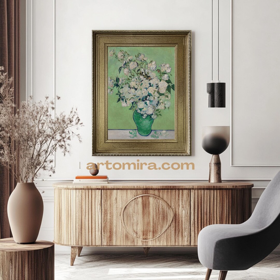 Van Gogh White Roses Painting | Vintage Gold Framed Wall Art ...