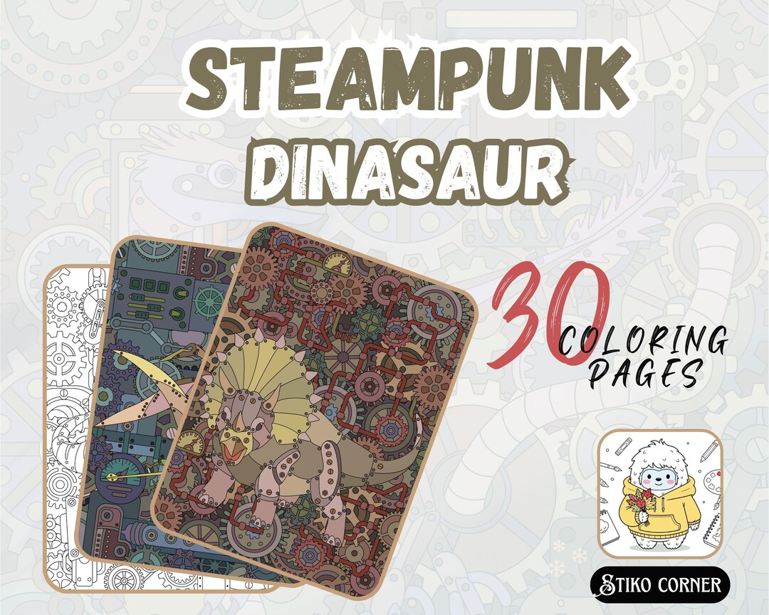 Steampunk Dinosaur Coloring Book | Mechanical Dinosaurs in Fantasy ...