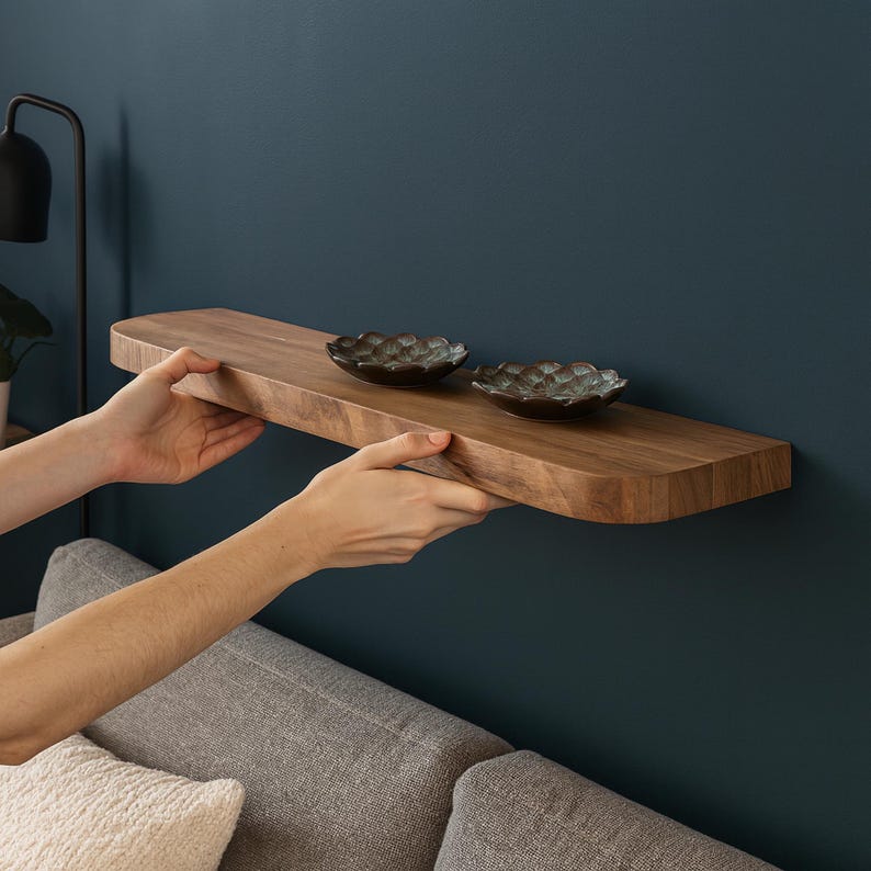 Rounded Corner Wood Floating Shelf: Modern Rustic Home Decor - Etsy