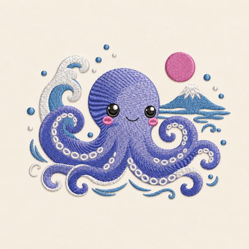 Octopus Embroidery Design, Kawaii Sea Animal Machine Embroidery, Ocean ...