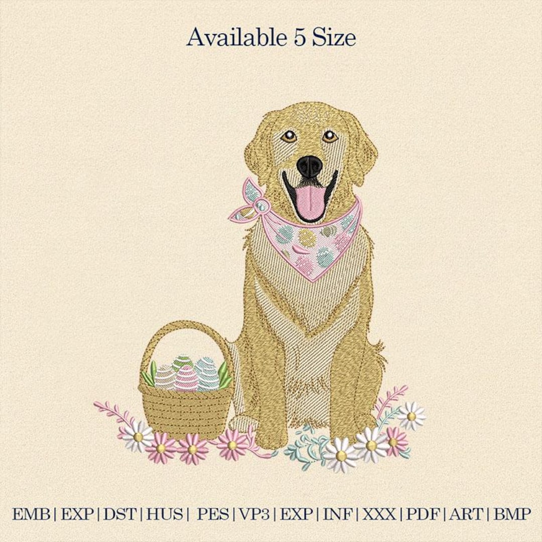Easter Golden Retriever Dog Embroidery Design – Spring Basket (digital ...