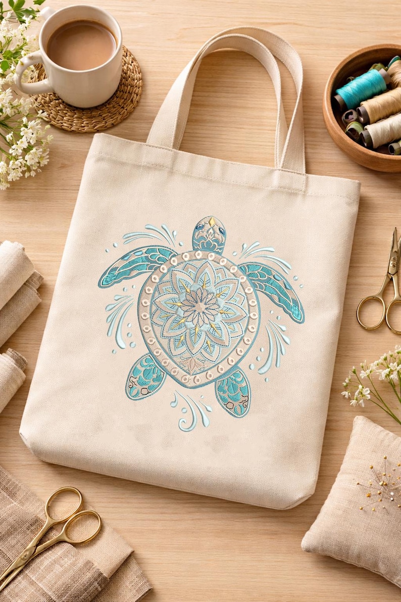 Sea Turtle Mandala Embroidery Design, Coastal Boho Machine File (5 ...