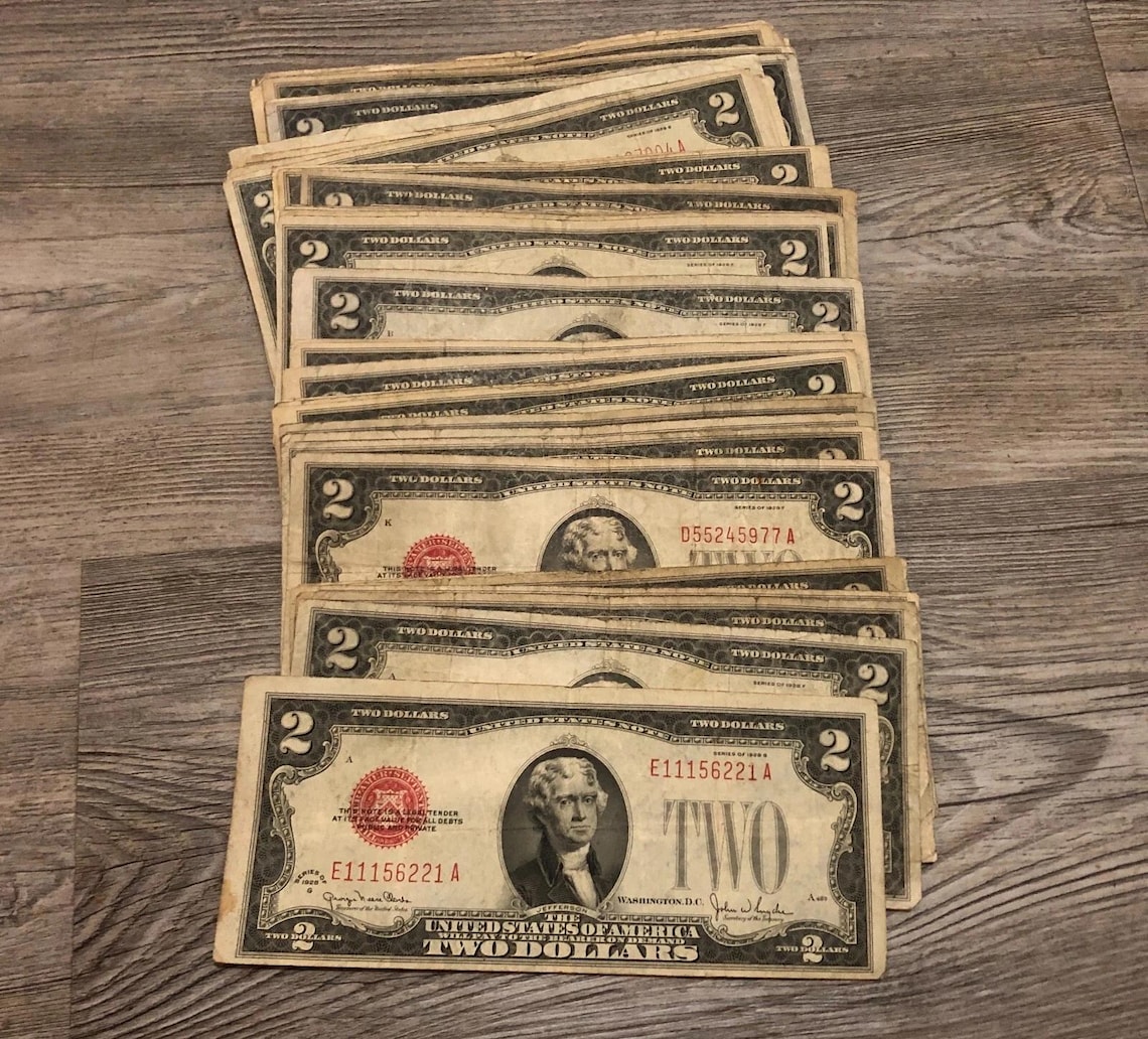 1928 2 Dollar Red Seal Bill Jefferson Dollars Rare Certificate Two Old ...