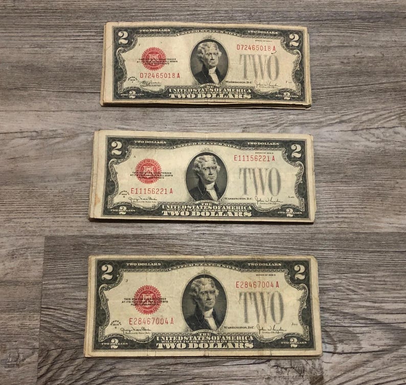 1928 2 Dollar Red Seal Bill Jefferson Dollars Rare Certificate Two Old ...