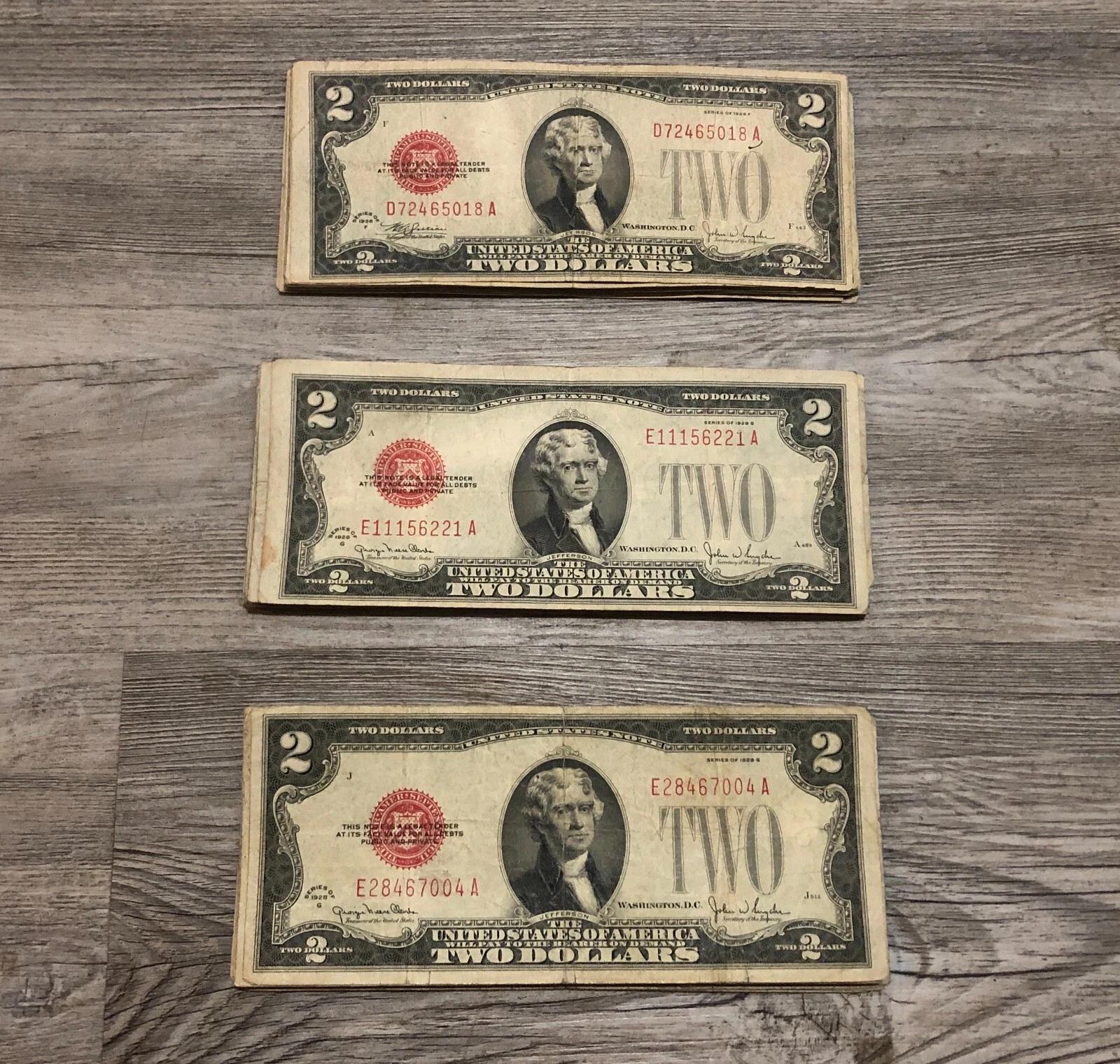 1928 2 Dollar Red Seal Bill Jefferson Dollars Rare Certificate Two Old ...