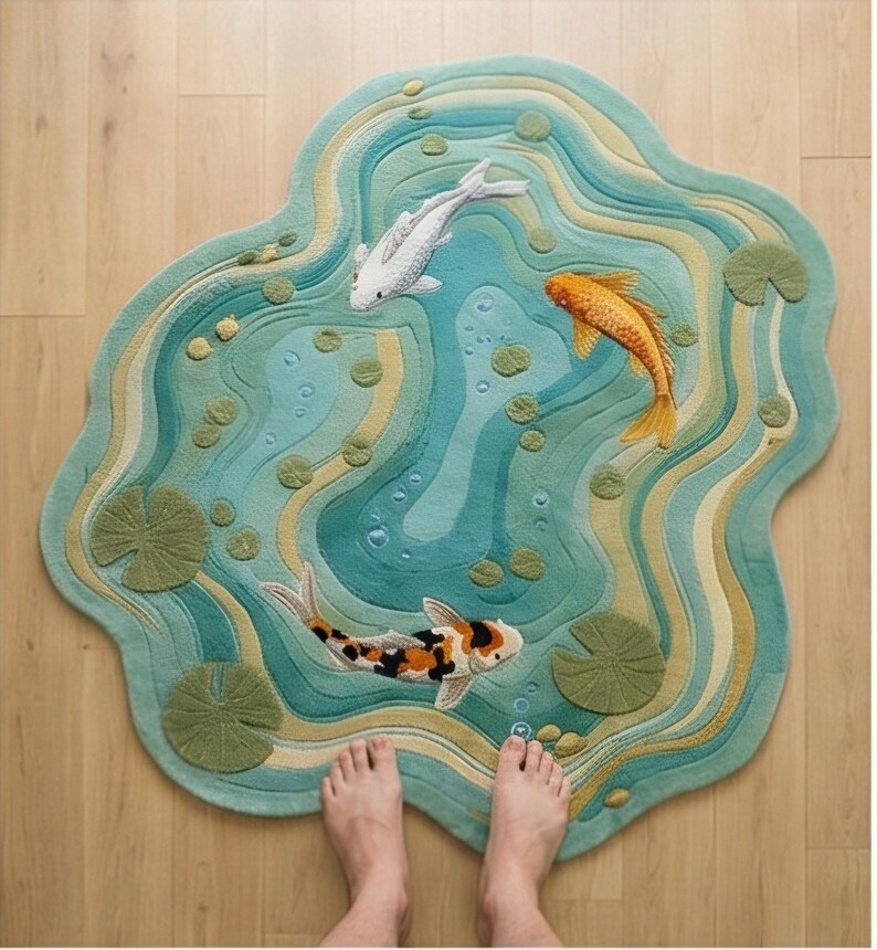Hand-tufted Wool Koi Fish Pond Rug, 3D Japanese Zen Carpet - Etsy