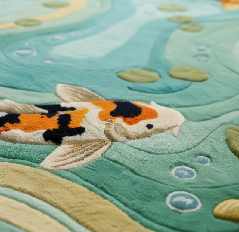 Hand-tufted Wool Koi Fish Pond Rug, 3D Japanese Zen Carpet - Etsy