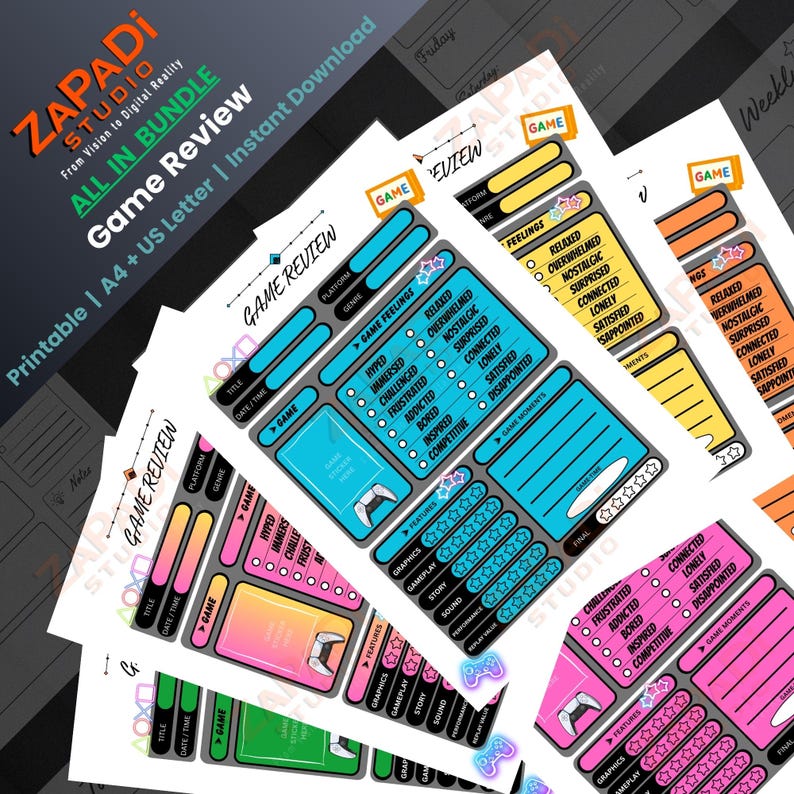 Game Review Template Mega Bundle: 6-color Printable PDF (A4/US Letter ...