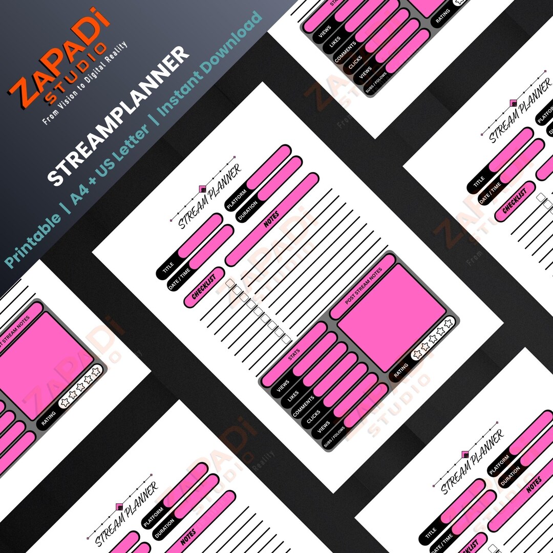 Stream Planner Template Pink | Printable A4 US Letter | Streaming ...