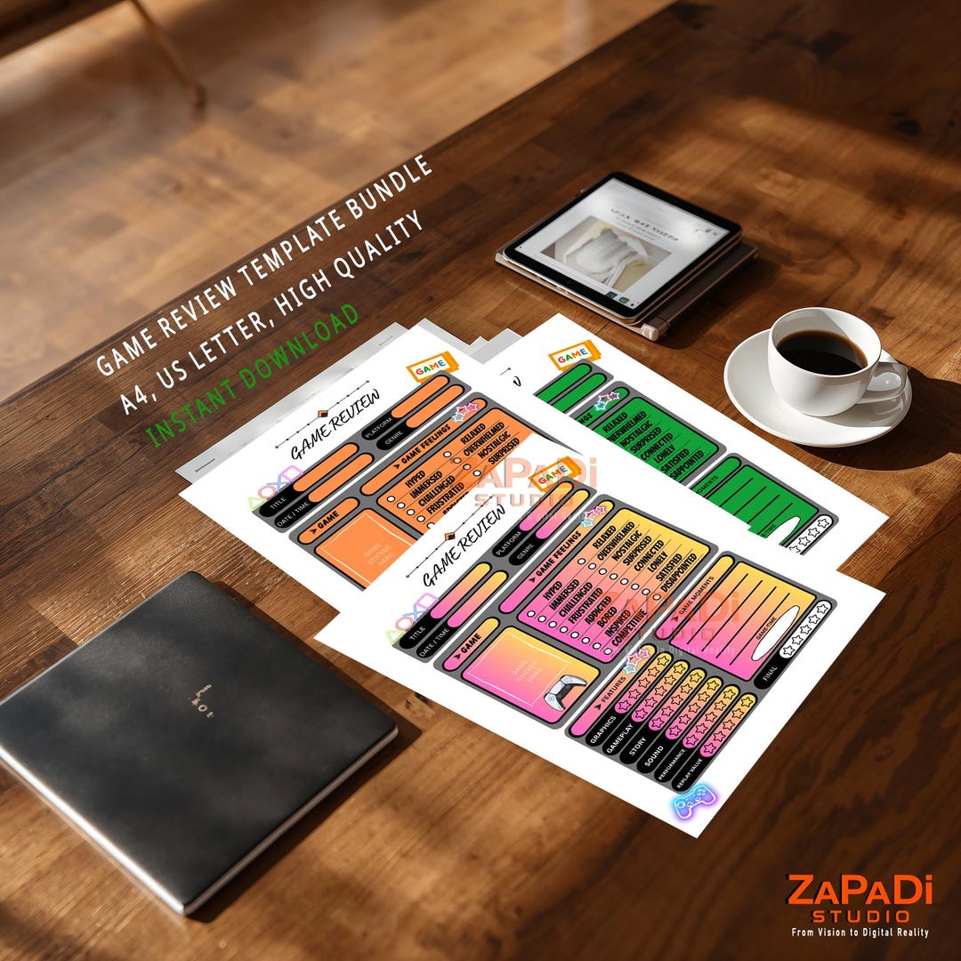 Game Review Template Bundle 3 Colors | Green, Orange, Gradient | A4 US ...