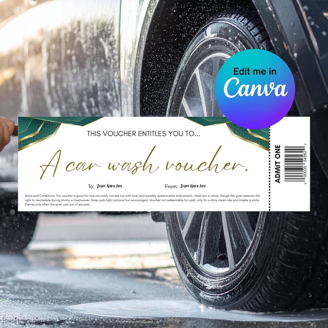 Car Wash Voucher Template: Printable Gift Coupon (canva Editable ...