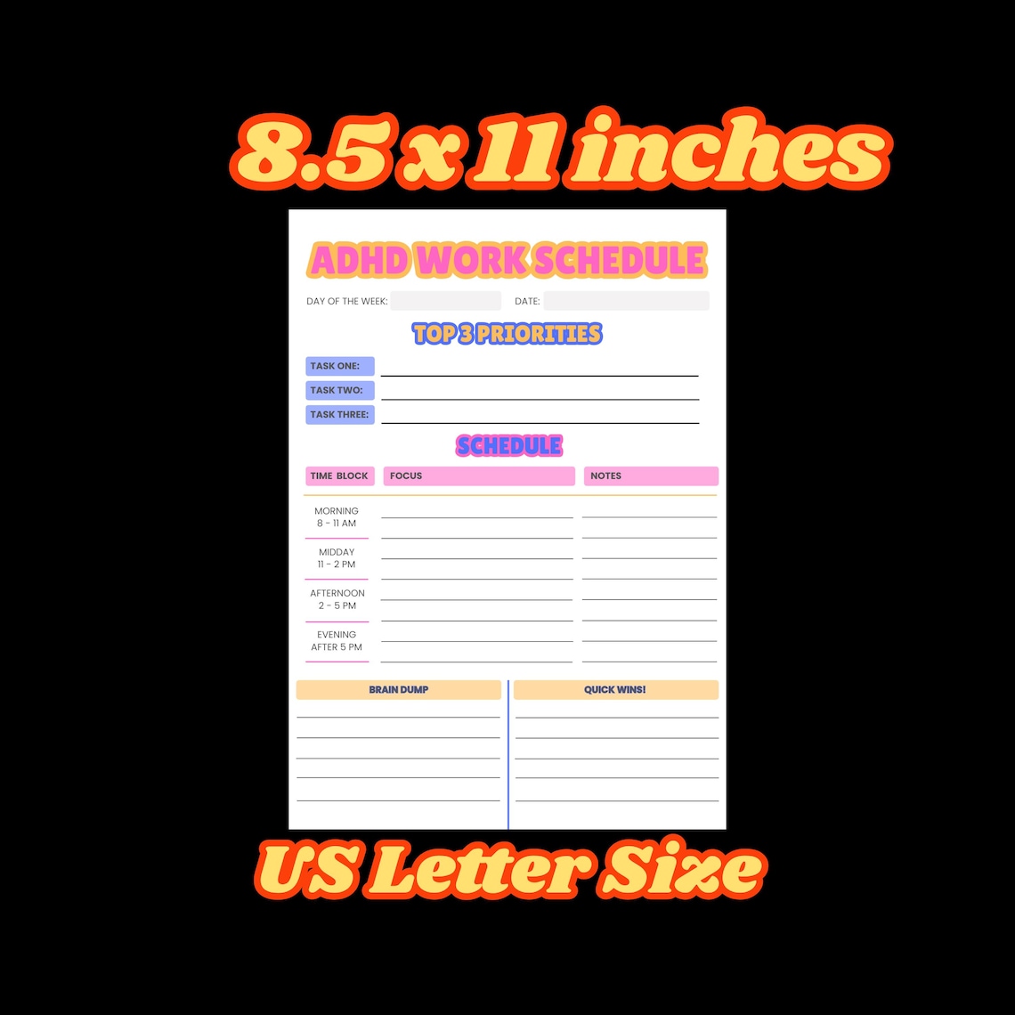 ADHD Workday Task Organizer Template | Dopamine Bright Printable Daily ...