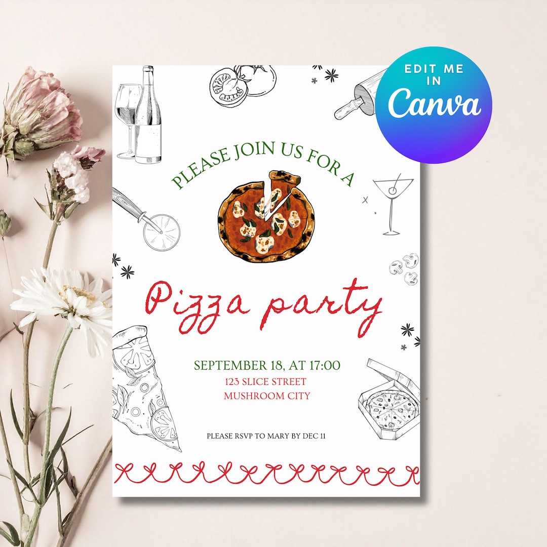 Hand-drawn Pizza Party Digital Editable Invitation Instant Download ...