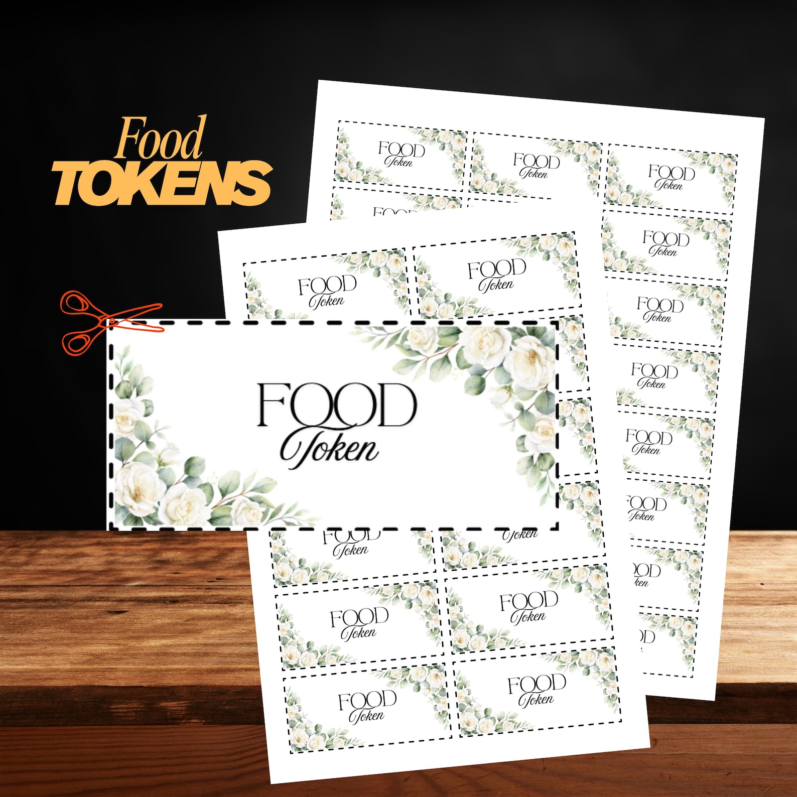 Printable Food Tokens: Party, Wedding, Event Coupons (digital PDF ...