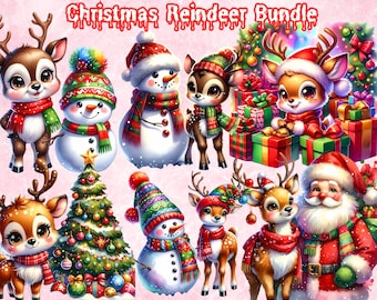 Christmas Reindeer Clipart Bundle, Festive Reindeer Graphics Designs ...