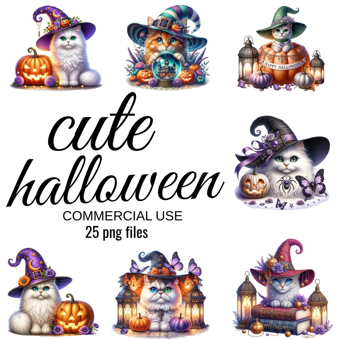 Cute Halloween Clipart - Watercolor - Ghost - Pumpkin - Cat - Spider ...
