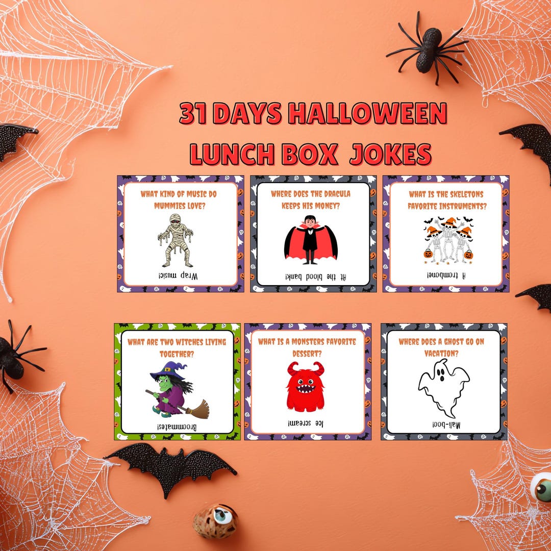 31 Halloween Kids Lunch Box Jokes: Spooky Printable Cards (digital ...