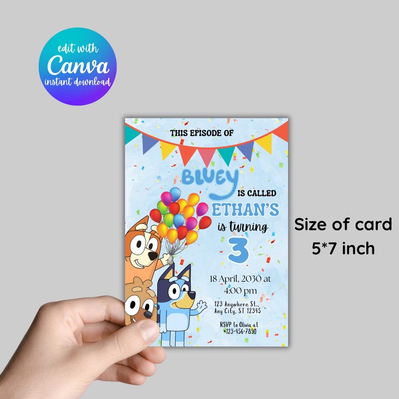 Bluey Birthday Invitation | Editable Template | Size 5x7 - Etsy