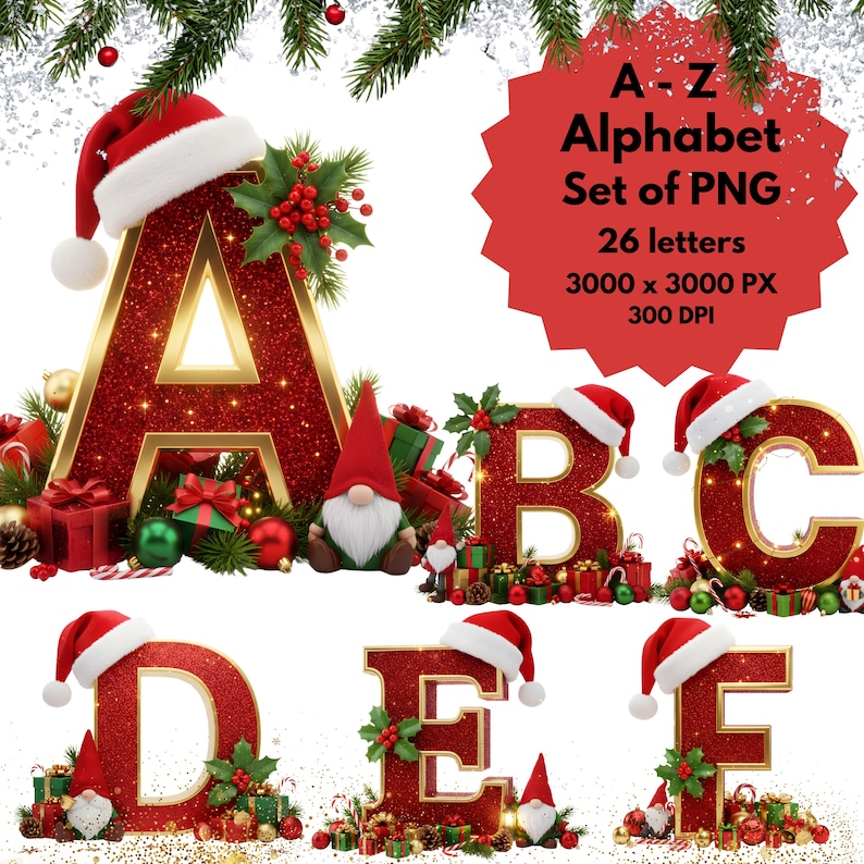 Christmas Alphabet PNG, Christmas Letters Clipart, Christmas Gnome ...