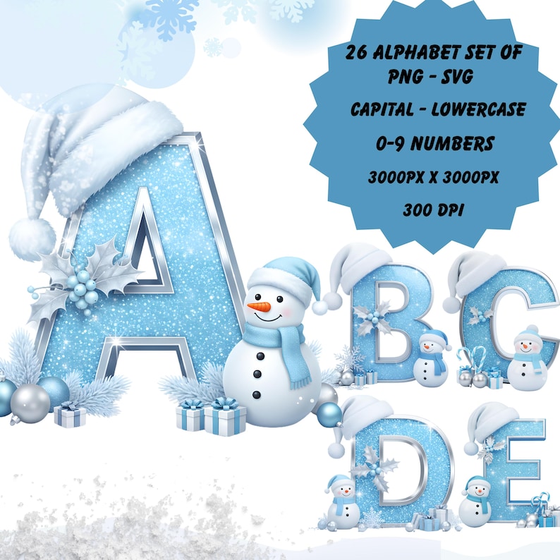 Christmas Snowman Alphabet, PNG Clipart Letters (digital Download) - Etsy