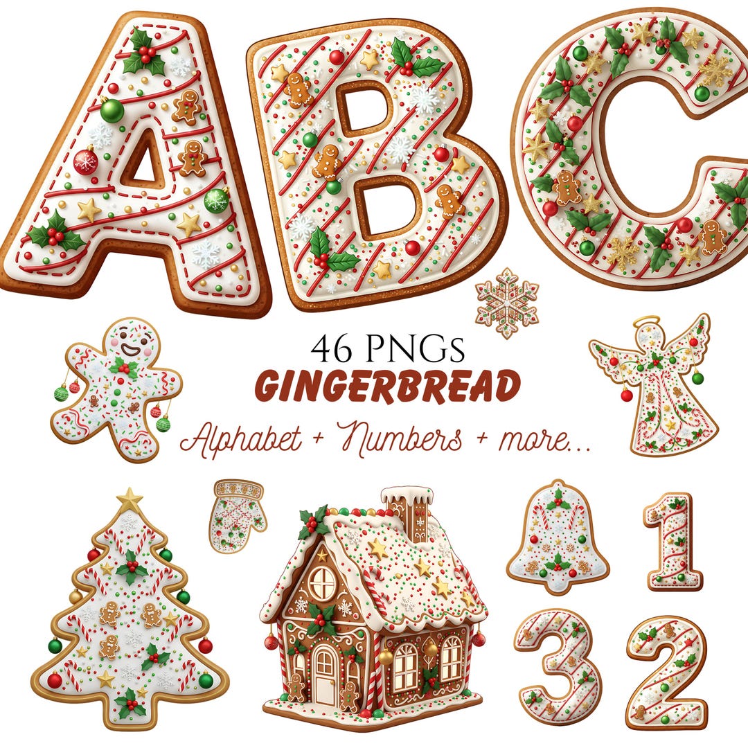 Gingerbread Alphabet Clipart, Christmas Letters & Numbers, Holiday ...