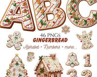 Gingerbread Alphabet Clipart 46 Christmas Cookie Letters and Numbers ...
