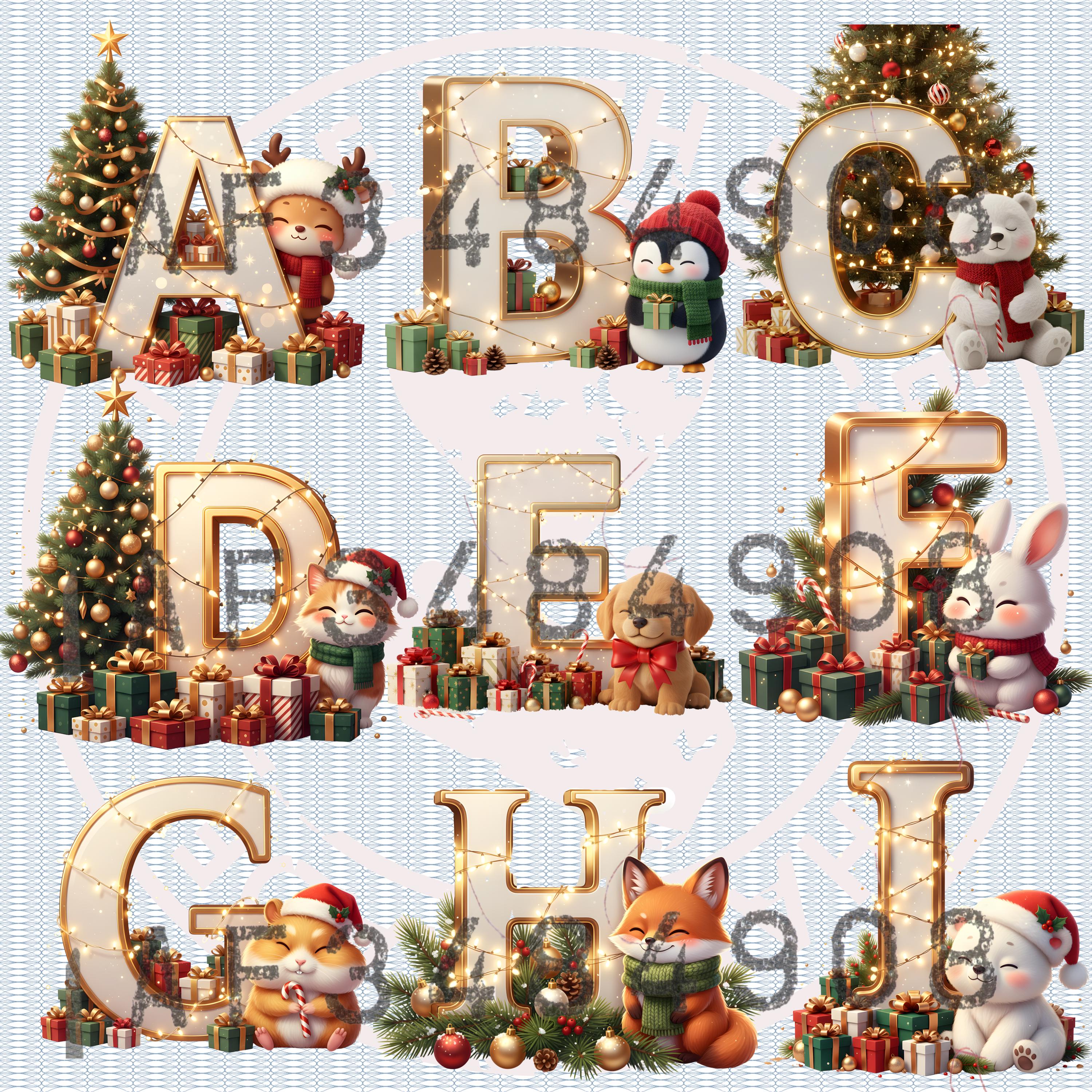 Christmas Alphabet PNG Clipart Bundle, Santa Hat Letters (digital ...