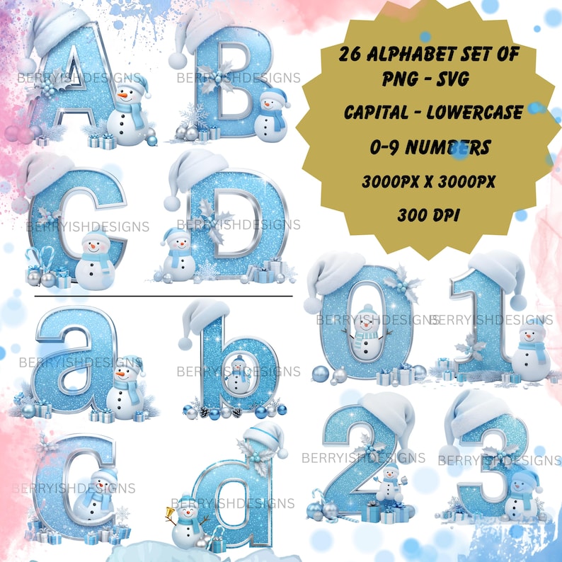 Christmas Snowman Alphabet, PNG Clipart Letters (digital Download) - Etsy