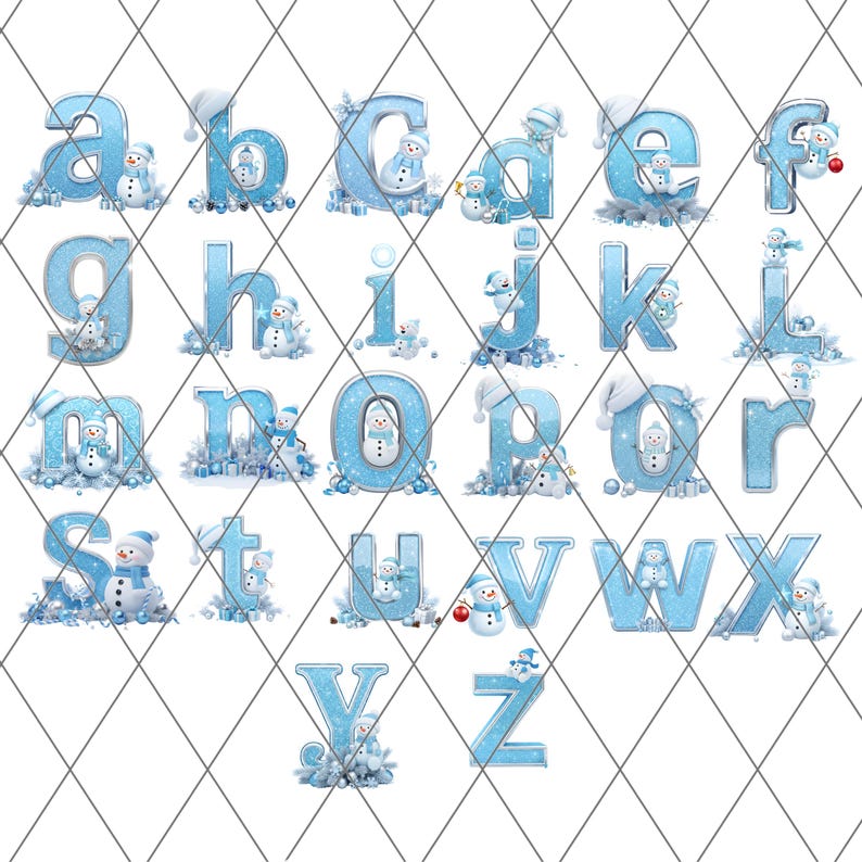 Christmas Snowman Alphabet, PNG Clipart Letters (digital Download) - Etsy