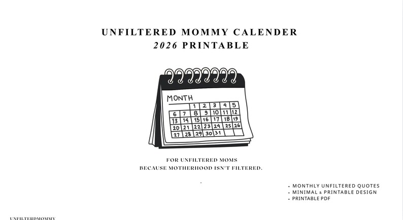 Unfiltered Mommy 2026 Calendar Printable - Etsy Australia