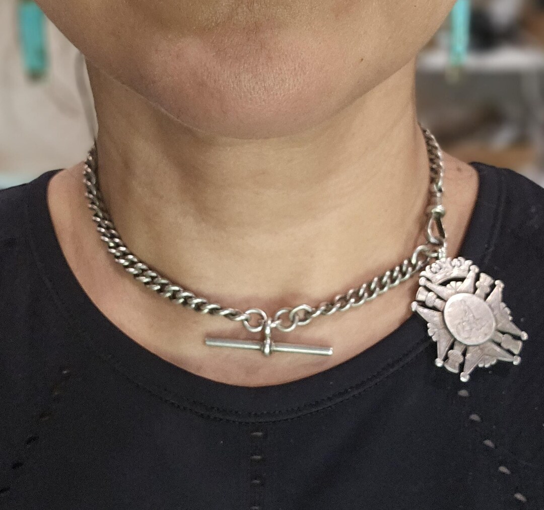 Antique Watch Chain Necklace 1889 & 1890 Signed Sterling Watch ...