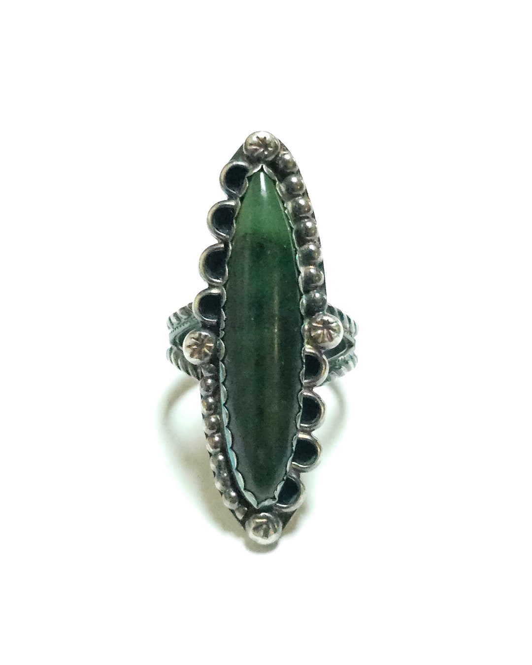 Navajo Jade Ring Ca 1970 Navette Jade Cabochon Knuckle Ring Size 9 1 5/ ...