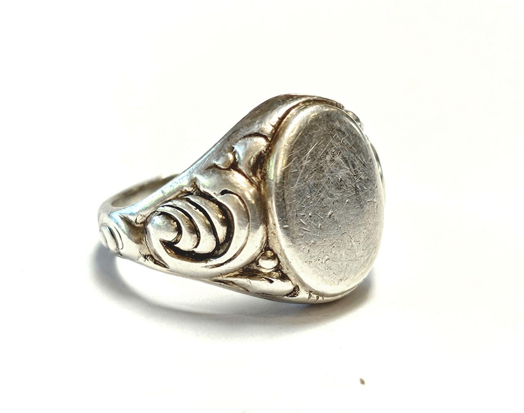 Vintage German Silver Signet Ring No Monogram Size 10 - Etsy