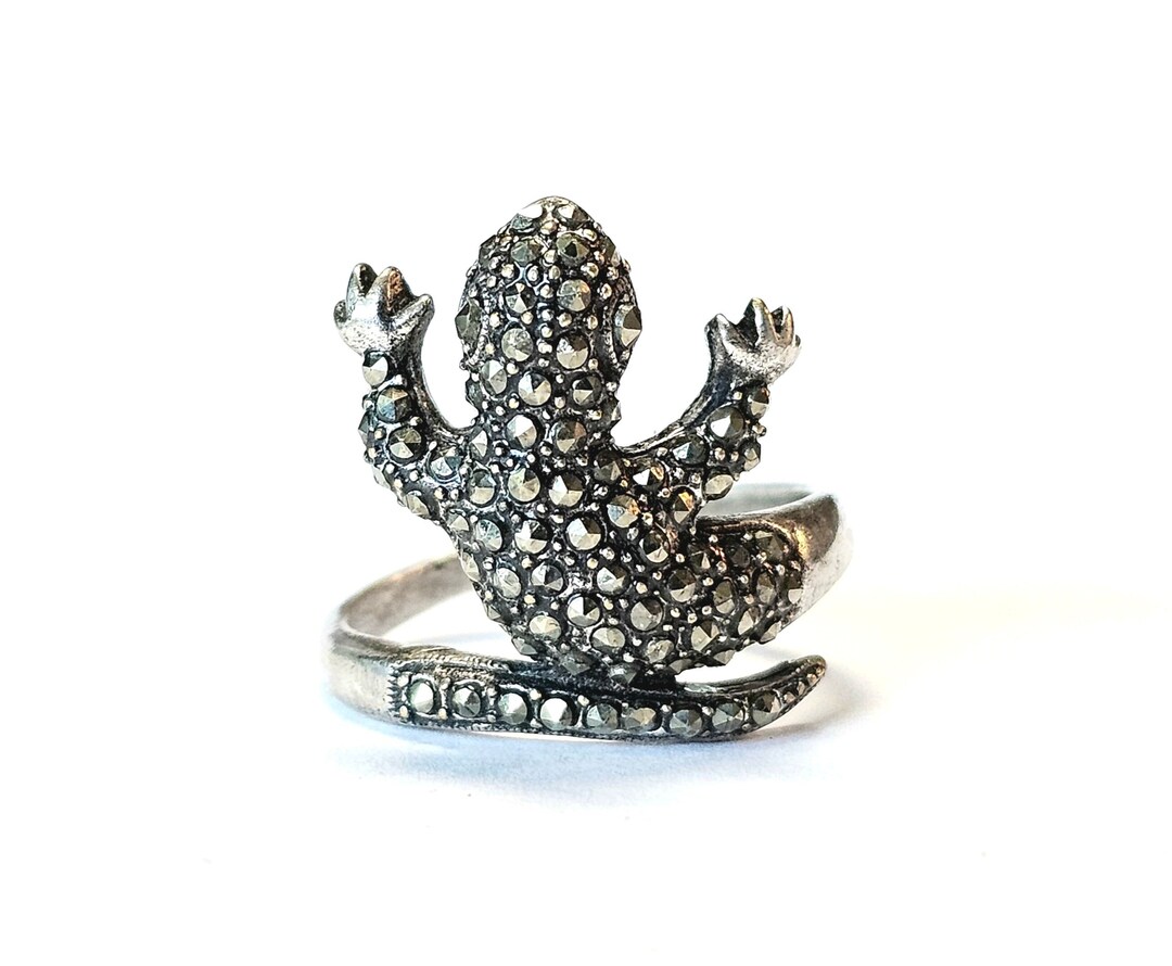Lizard Gecko Ring Marcasite & Sterling Silver 3D Lizard Ring Size 9.5 ...