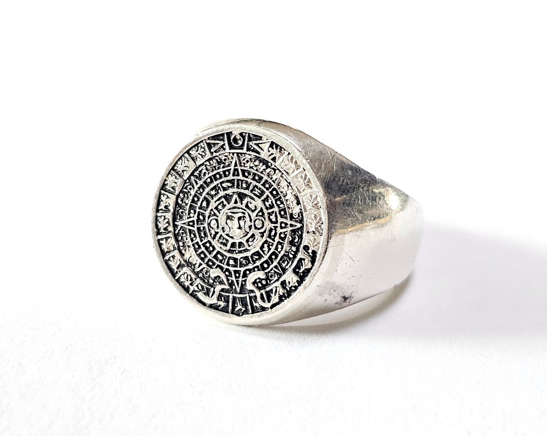 Aztec Mayan Calendar Ring Mens Vintage Biker Sterling Mayan Ring Size ...