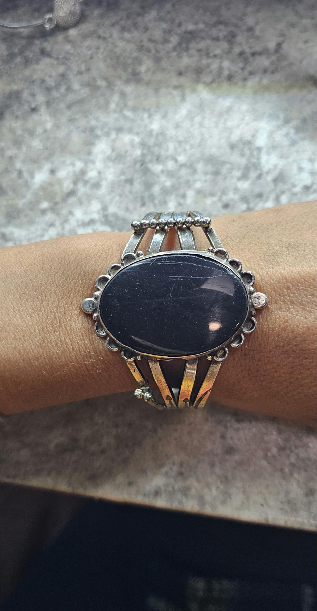 Fred Harvey Era Onyx Bracelet Cuff Vintage Navajo Sterling Onyx Stamped ...