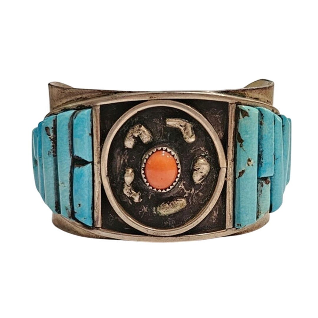 Impressive Rattlesnake Turquoise Inlay Sterling Silver Cuff Bracelet ...
