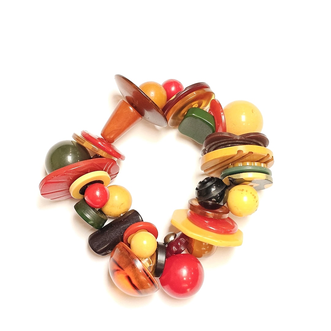 Vintage Bakelite Button Charm Bracelet Stretchy Band - Etsy