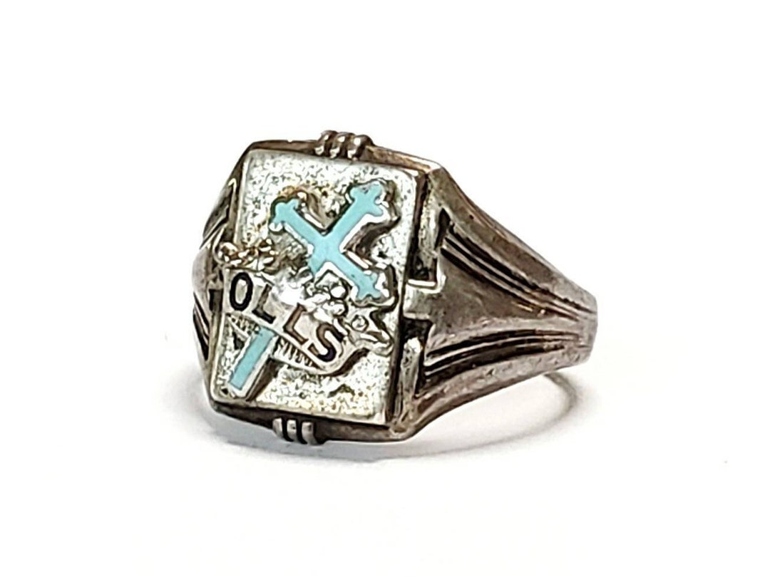 Vintage Signet Ring Christian OLLS Sterling & Enamel Signet Ring Size 8 ...
