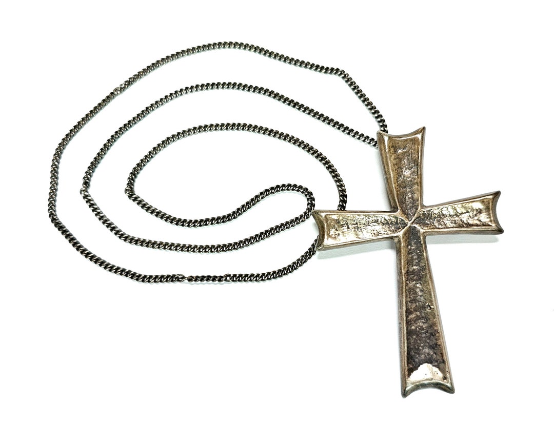 Navajo Cross Pendant Large Sandcast Sterling Cross Pendant 27" Necklace ...